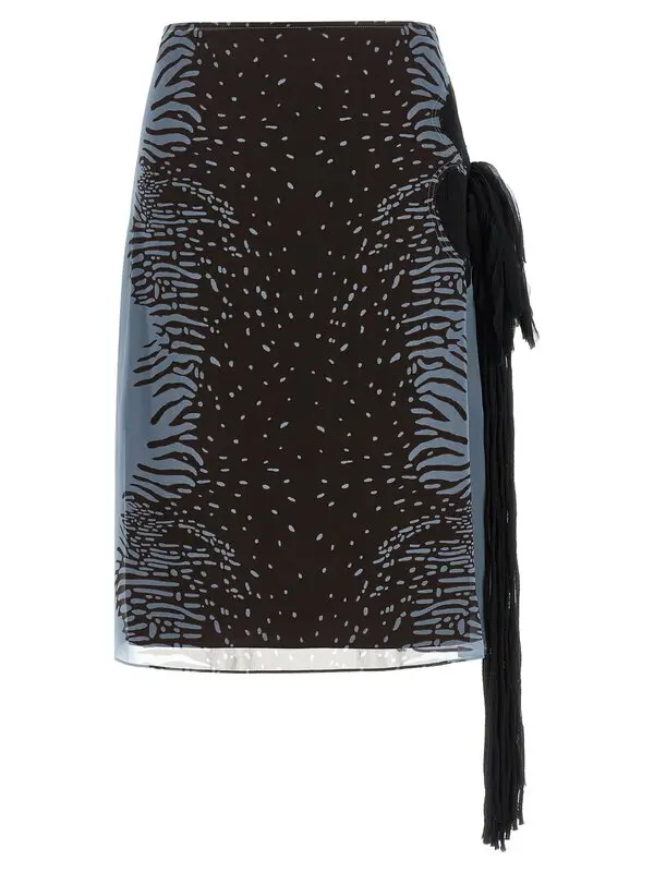 FERRAGAMO Silk Blend Georgette Midi Skirt With Fringe Detail - Multicolor