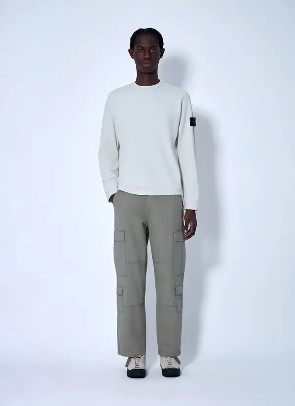 Stone Island Textured Knit Crewneck Sweatshirt With Logo Patch - Multicolor