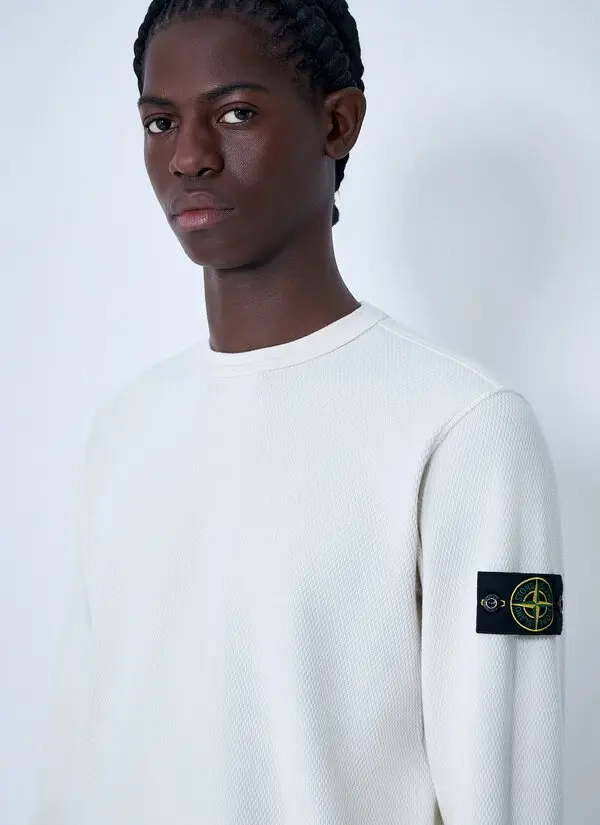 Stone Island Textured Knit Crewneck Sweatshirt With Logo Patch - Multicolor