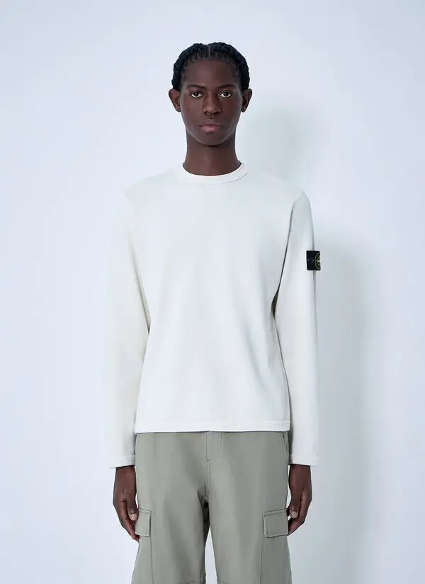 Stone Island Textured Knit Crewneck Sweatshirt With Logo Patch - Multicolor