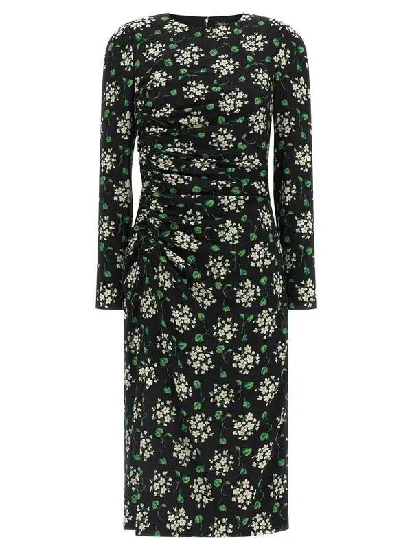 Dolce & Gabbana Flower Print Silk Charmeuse Midi Dress - Black