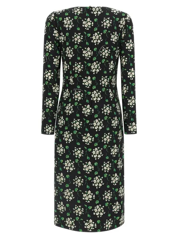 Dolce & Gabbana Flower Print Silk Charmeuse Midi Dress - Black