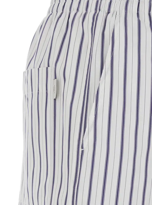 AMI Paris White Striped Cotton Relaxed Fit Shorts - Multicolor