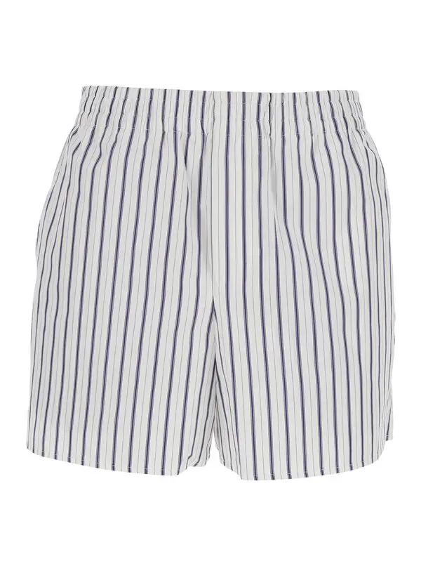 AMI Paris White Striped Cotton Relaxed Fit Shorts - Multicolor