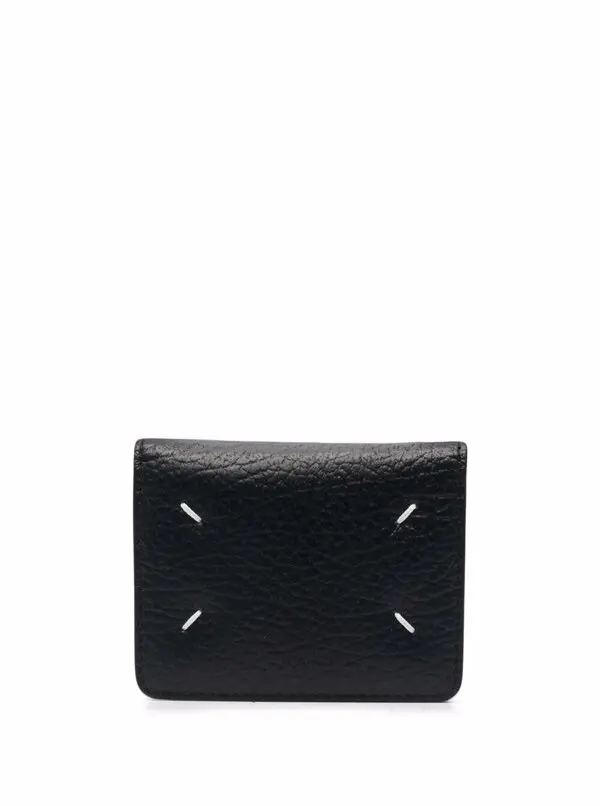 MAISON MARGIELA Bifold Wallet With Stitching Detail And Clasp In Grained Black Leather For - Multicolor