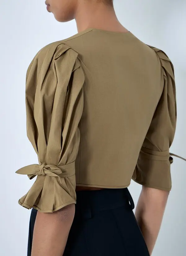 Chloé Structured Cropped Puff Sleeve Blouse