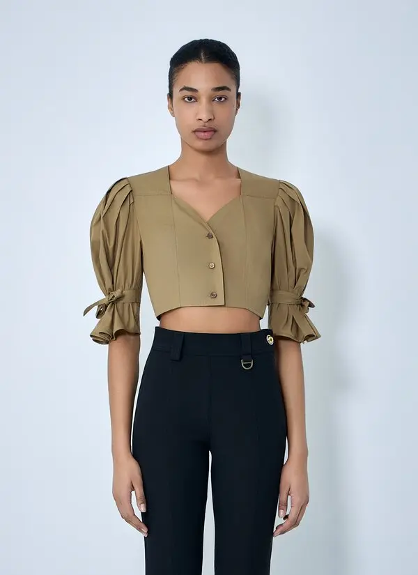 Chloé Structured Cropped Puff Sleeve Blouse - Multicolor