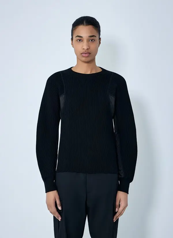 Moncler Ribbed Knit Sweater With Contrast Panels - Black