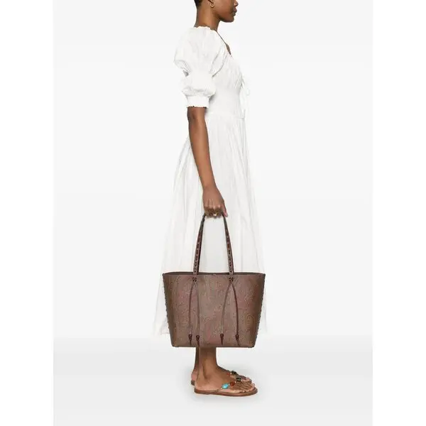 Etro Paisley Print Leather And Cotton Tote Bag With Removable Pouch
