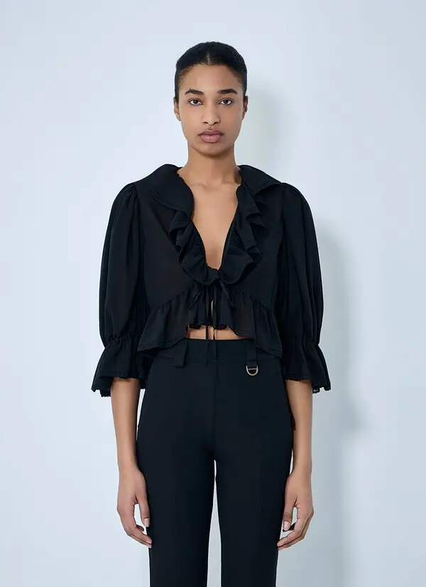 Chloé Ruffled Silk Blouse With Tie-front Detail - Black