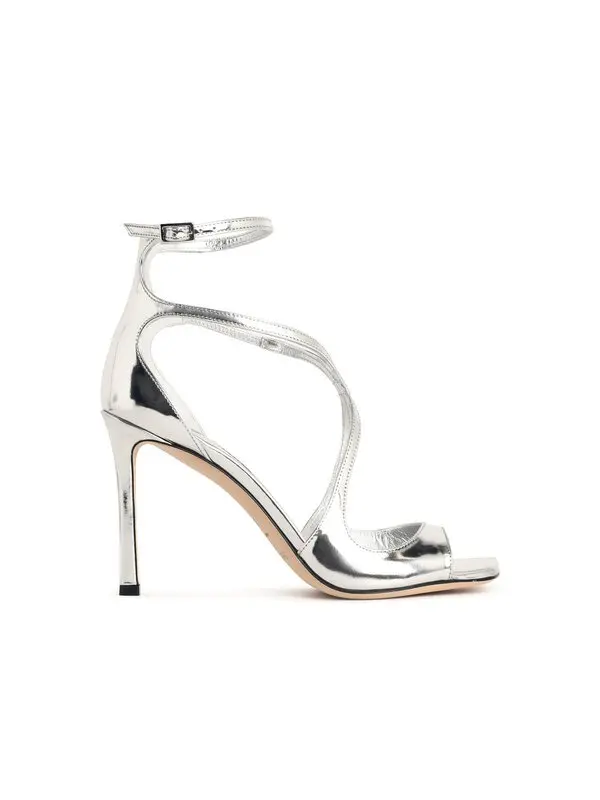 JIMMY CHOO Metallic Leather Sandals With Buckle Detail - Silver
