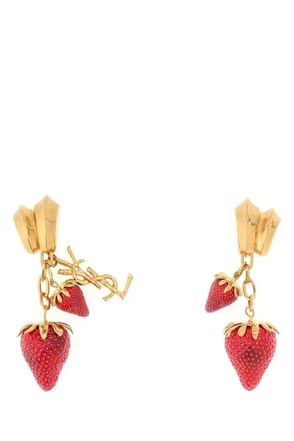 Saint Laurent Metal And Resin Cassandre Strawberry Earrings - Multicolor
