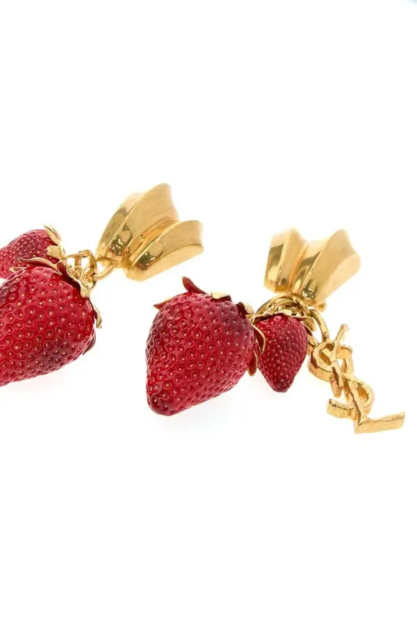 Saint Laurent Metal And Resin Cassandre Strawberry Earrings