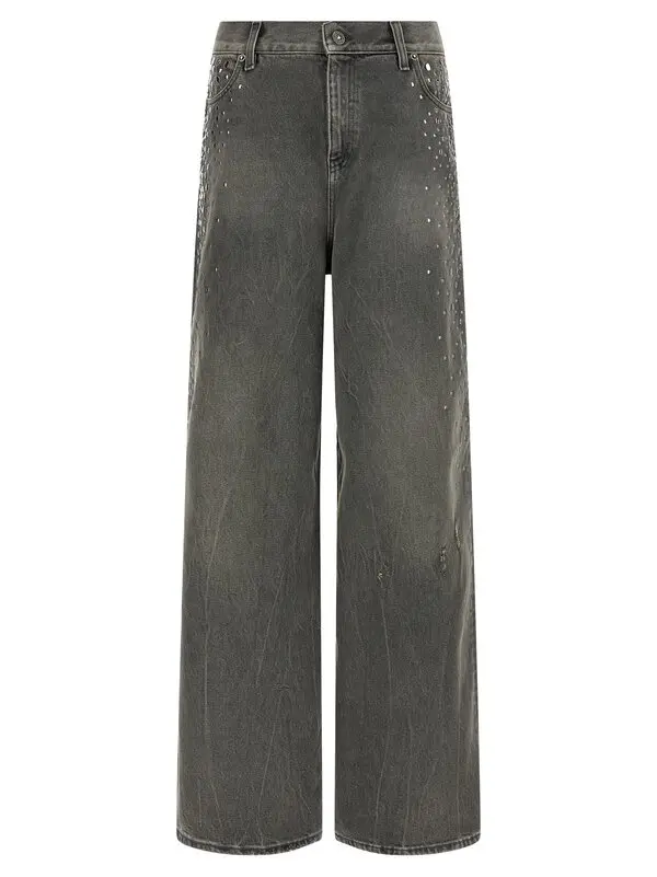 GOLDEN GOOSE Journey Iron Wash Studded Wide Leg Jeans - Gray