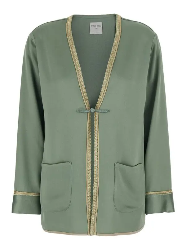 FORTE_FORTE Jacket With Toggle Closure On The Front And Contrasting Trim In Viscose Blend - Green