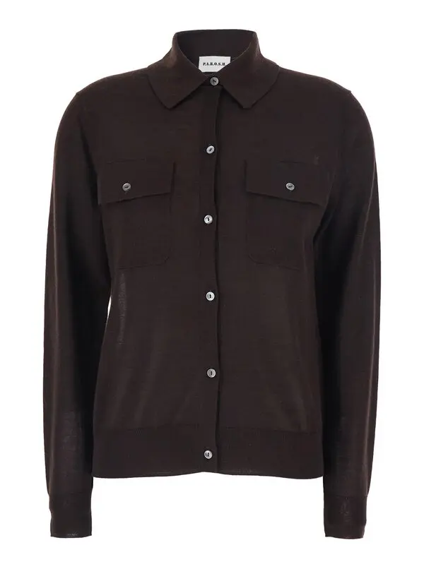 P.a.r.o.s.h Long Sleeve Wool Blend Polo Collar Sweater With Front Button Closure - Multicolor