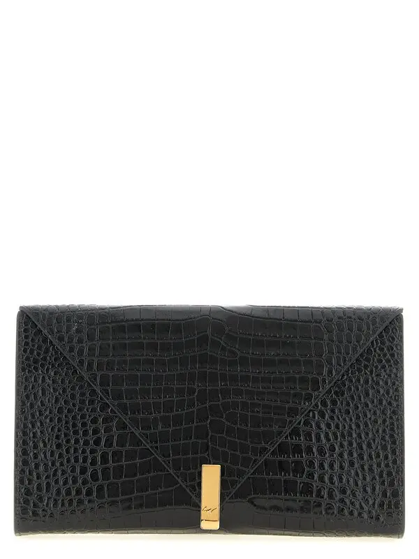 GIUSEPPE ZANOTTI Croc Effect Leather Envelope Clutch Bag - Black