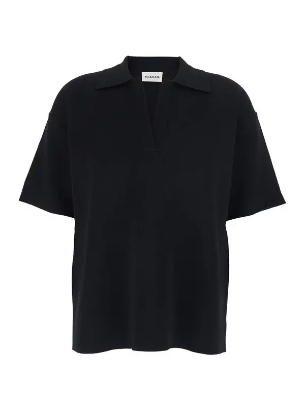 P.a.r.o.s.h Black Viscose Blend Polo With Dropped Shoulders - Multicolor