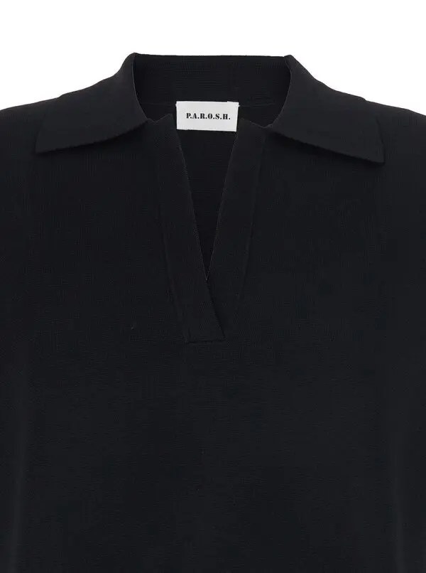 P.a.r.o.s.h Black Viscose Blend Polo With Dropped Shoulders - Multicolor