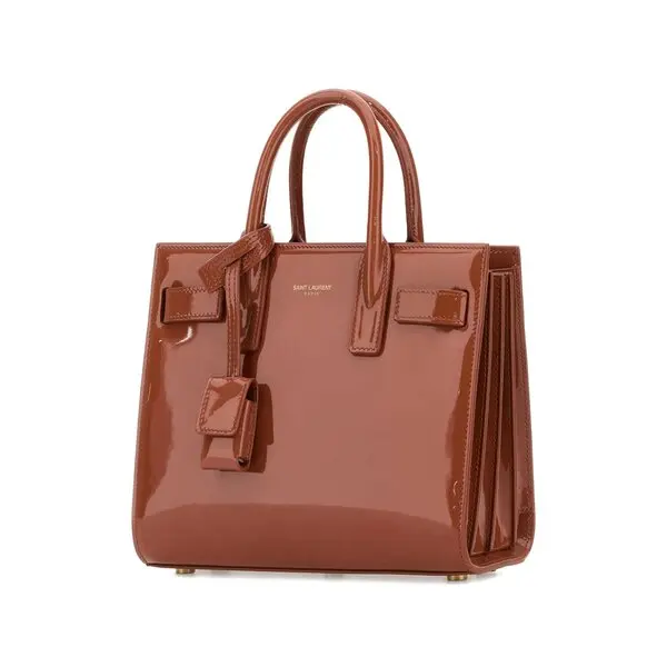 Saint Laurent Patent Calf Leather Tote Bag With Top Handle And Shoulder Strap