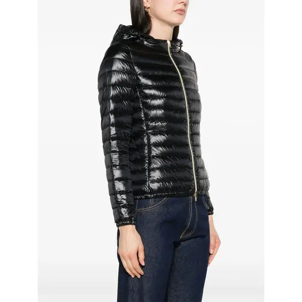 Herno Feather Down Padded Quilted Jacket With Gold-tone Logo - Black