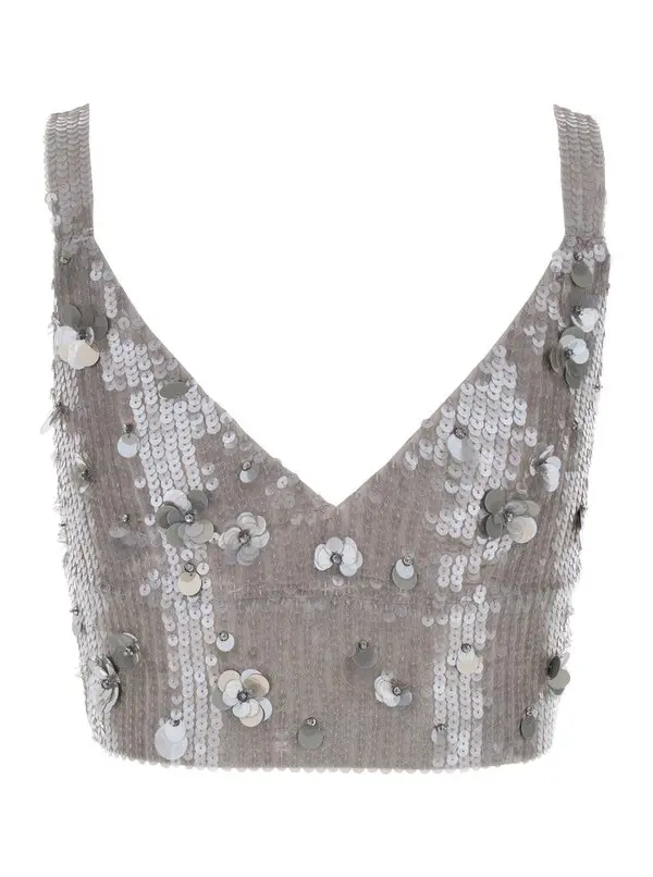 P.a.r.o.s.h Sequined Crop Top With Floral Appliqués - Multicolor