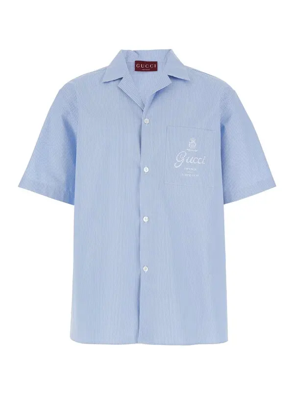 Gucci Light Bowling Shirt With Logo Embroidery On The Front And All-over Stripe Motif In For - Multicolor