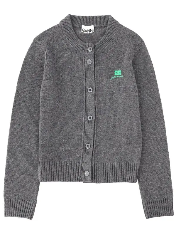 GANNI Cardigan With Logo - Gray