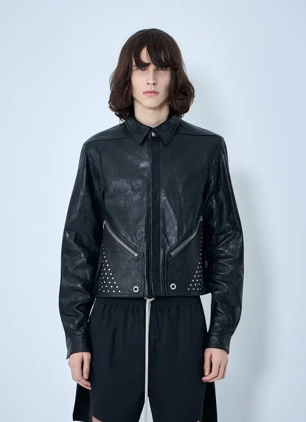 Rick Owens Studded Leather Jacket With Zip Details