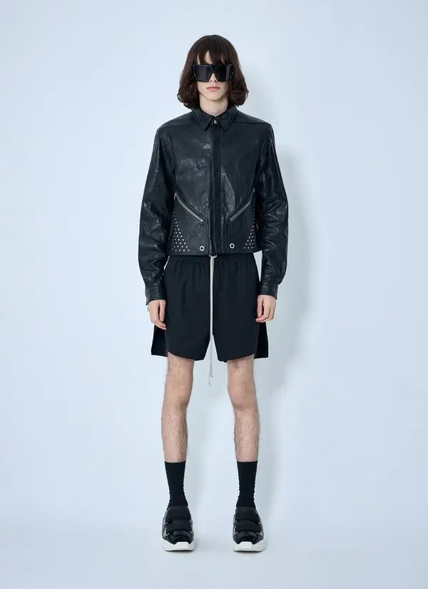Rick Owens Studded Leather Jacket With Zip Details