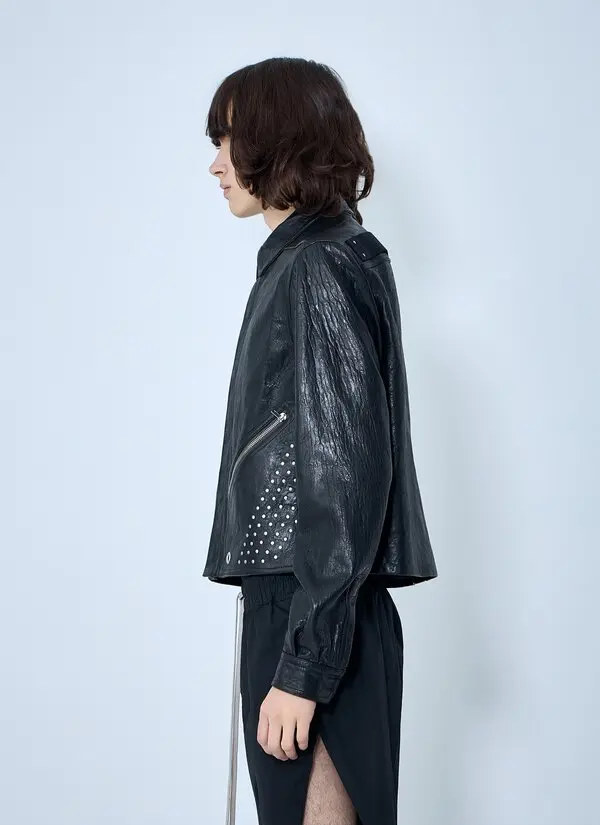 Rick Owens Studded Leather Jacket With Zip Details
