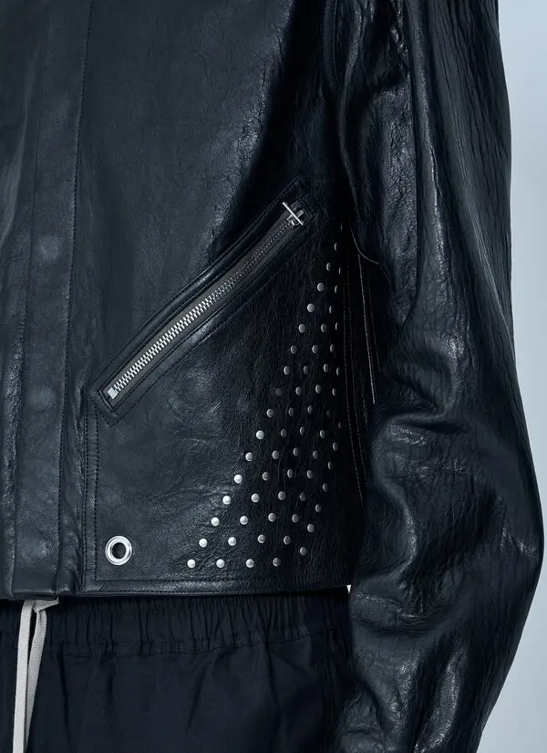 Rick Owens Studded Leather Jacket With Zip Details