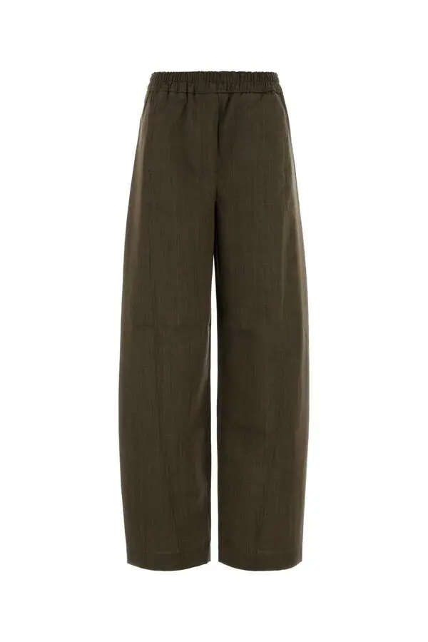 GANNI Mud Wool Wide-leg Pant - Brown