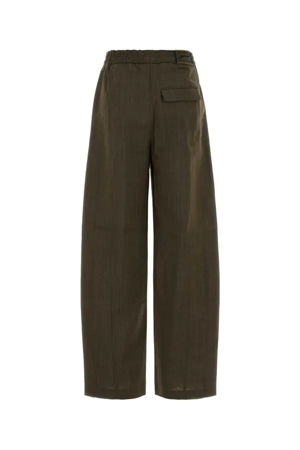 GANNI Mud Wool Wide-leg Pant - Brown