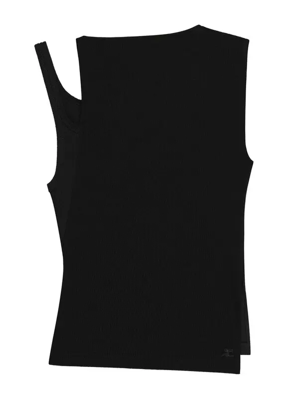 COURREGES Asymmetrical Ribbed Top - Black