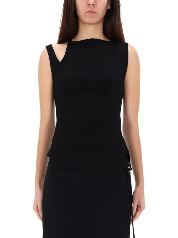 COURREGES Asymmetrical Ribbed Top - Black