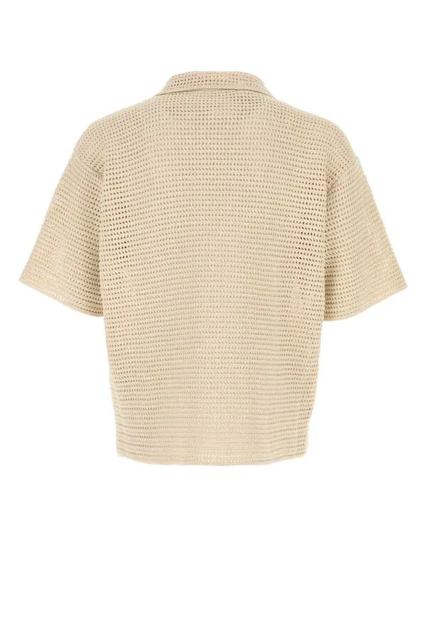 Auralee Sand Crochet Tussah Polo Shirt