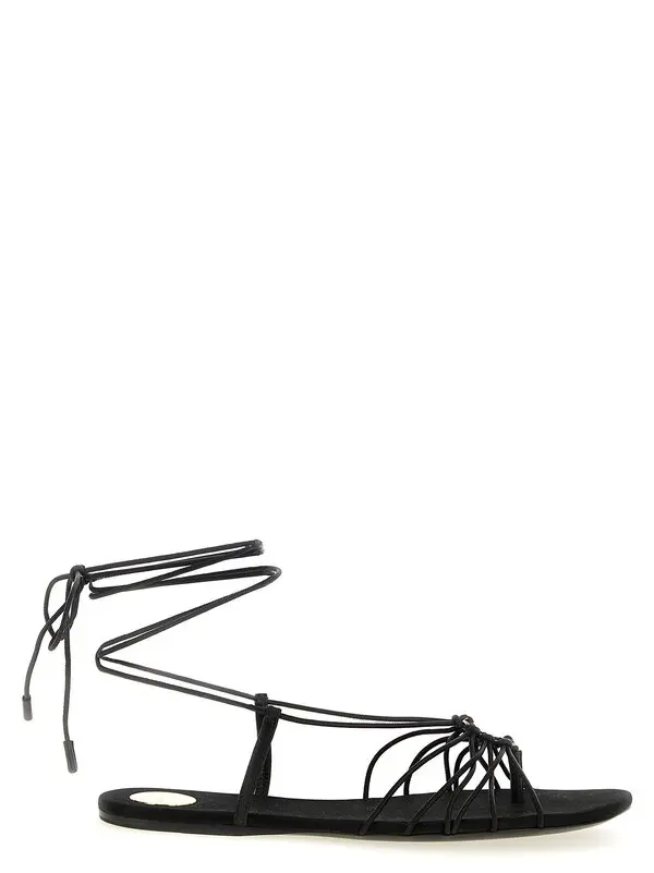 Saint Laurent Babylone Leather Ankle Tie Sandals - Black