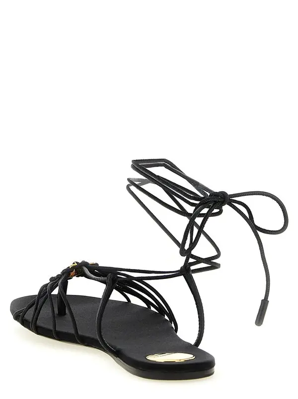 Saint Laurent Babylone Leather Ankle Tie Sandals - Black