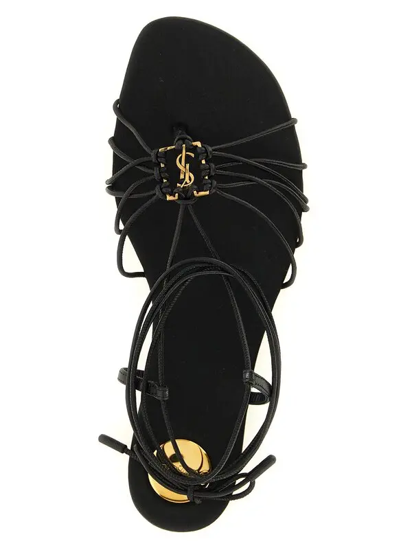 Saint Laurent Babylone Leather Ankle Tie Sandals - Black