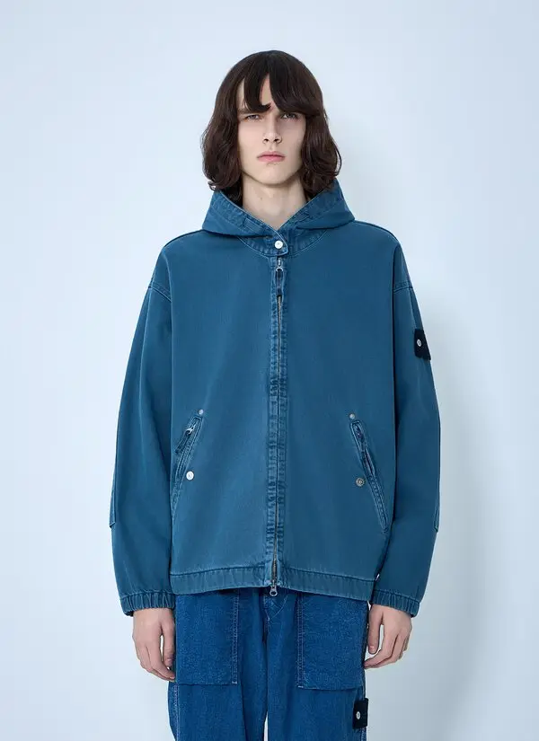 Stone Island Hooded Denim Jacket With Zip Fastening
