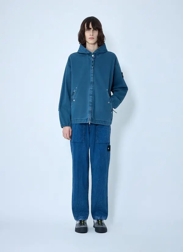 Stone Island Hooded Denim Jacket With Zip Fastening