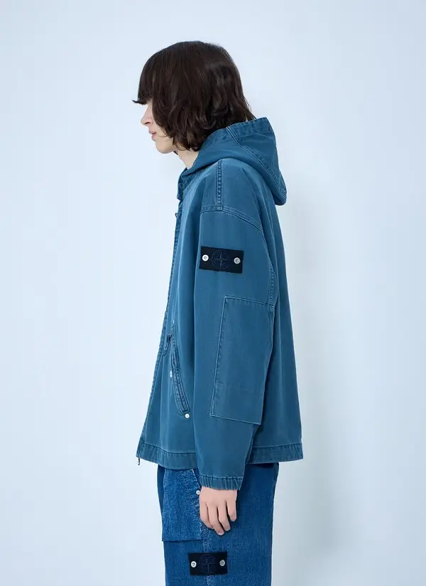 Stone Island Hooded Denim Jacket With Zip Fastening