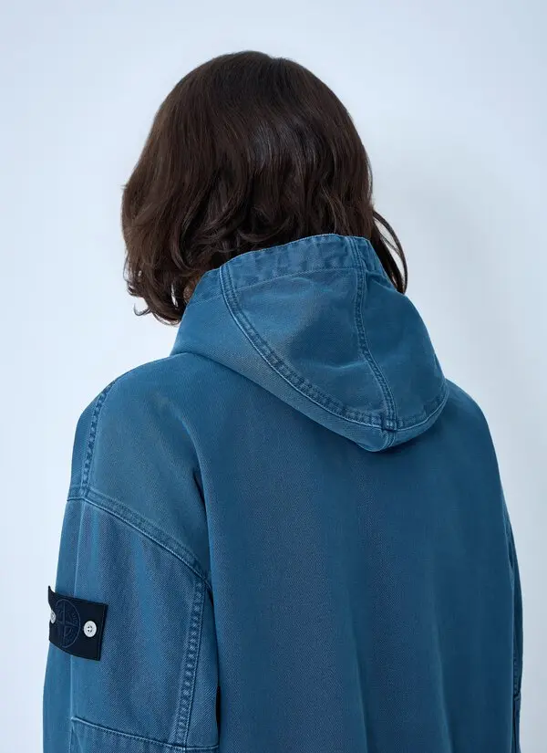 Stone Island Hooded Denim Jacket With Zip Fastening