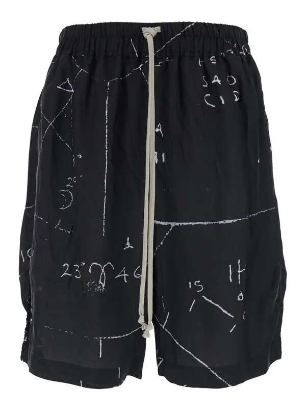 Rick Owens Black High-waisted Viscose And Cupro Shorts With Graphic Print