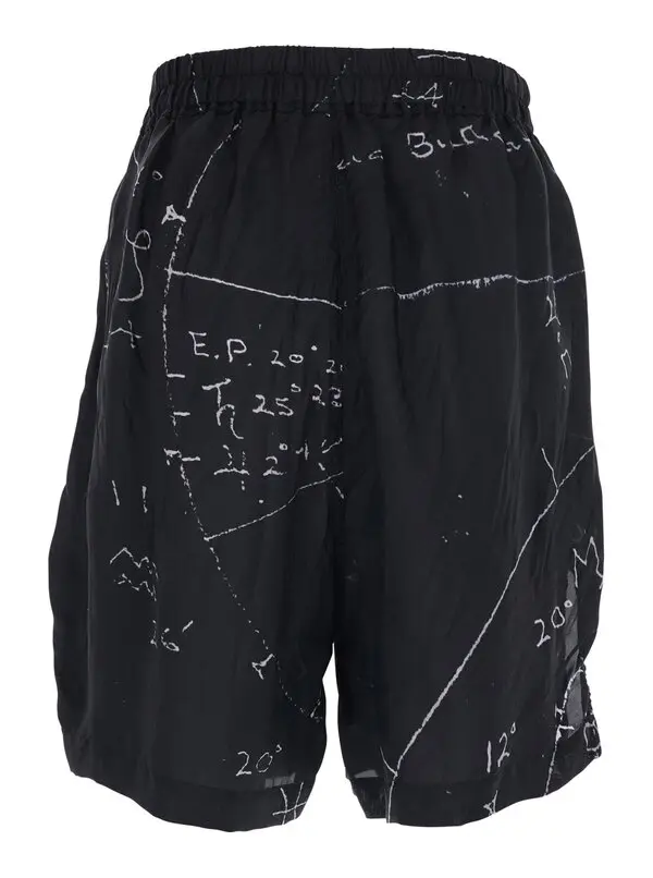 Rick Owens Black High-waisted Viscose And Cupro Shorts With Graphic Print