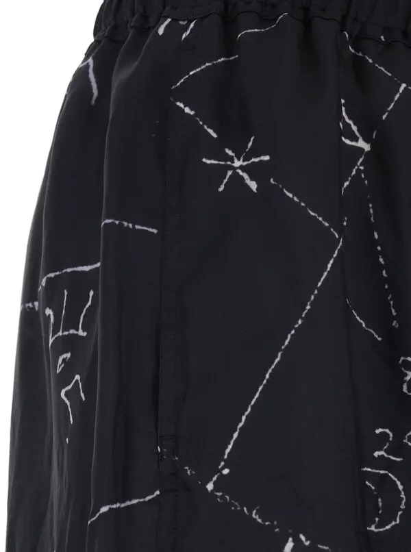 Rick Owens Black High-waisted Viscose And Cupro Shorts With Graphic Print