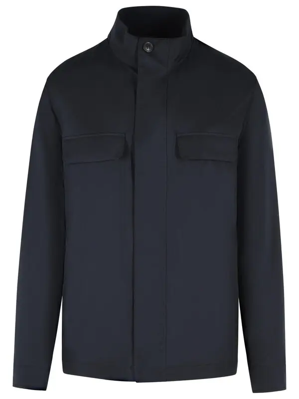Zegna Polyester Jacket With Stand Collar And Patch Pockets