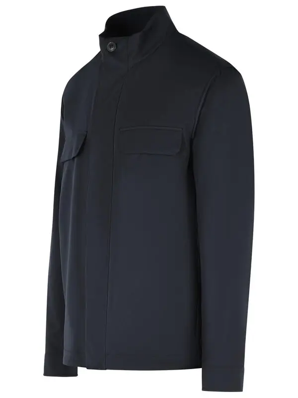 Zegna Polyester Jacket With Stand Collar And Patch Pockets