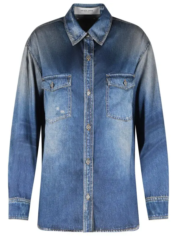 GOLDEN GOOSE Patty Over Fit Cotton Shirt - Blue